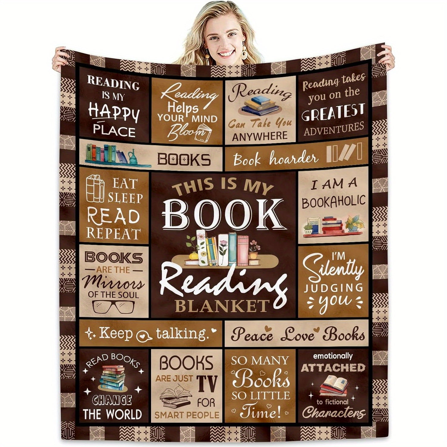Book Themed Throw Book Lover's Gift Blanket Book Themed Throw with Book ...
