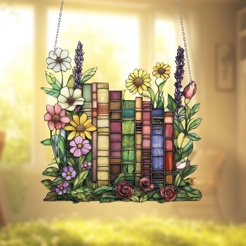 Book Themed Window Hanging Floral Acrylic Handcrafted Art Home Decor ...
