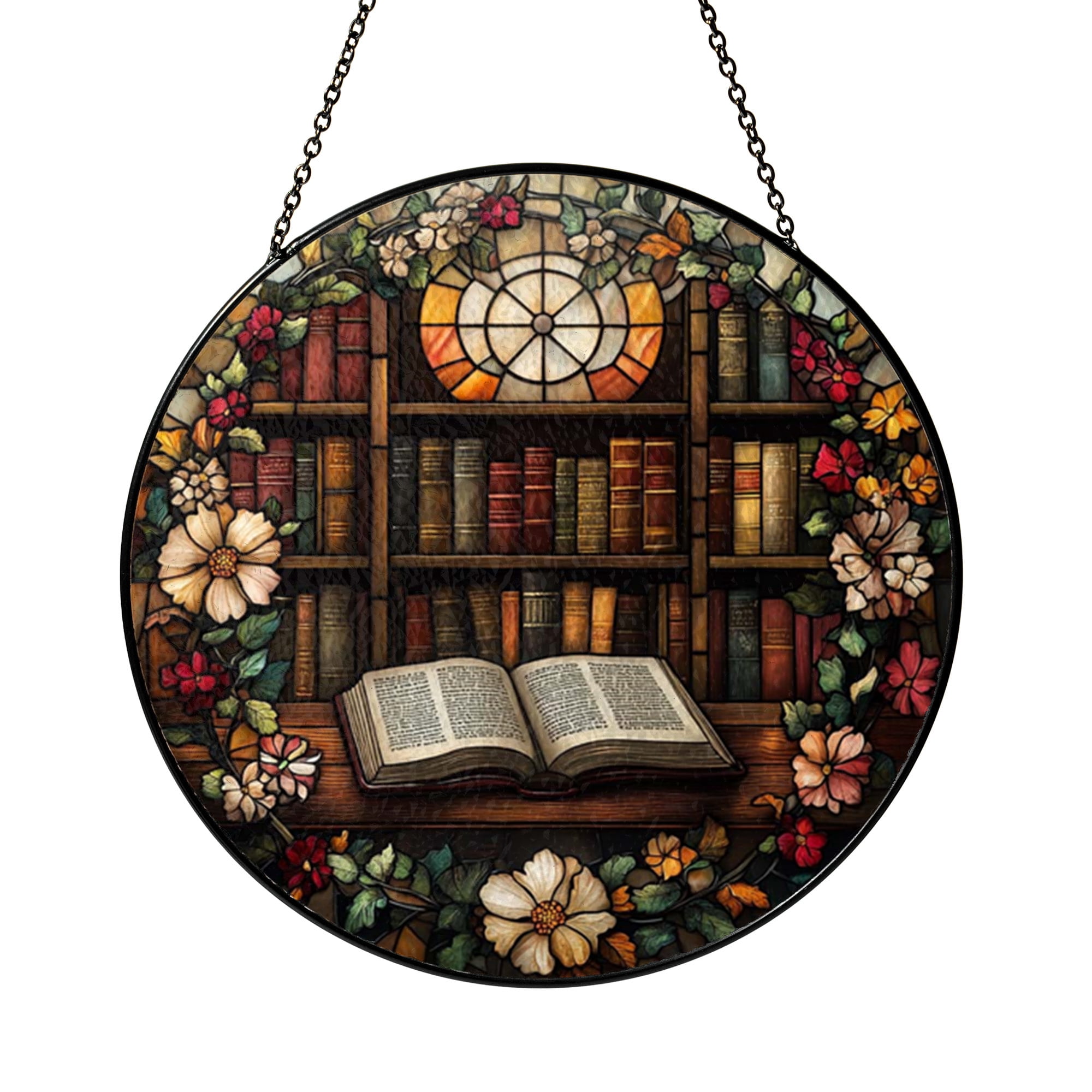 Book Themed Window Suncatcher, Decorative Glass Art Hanging, Warm ...