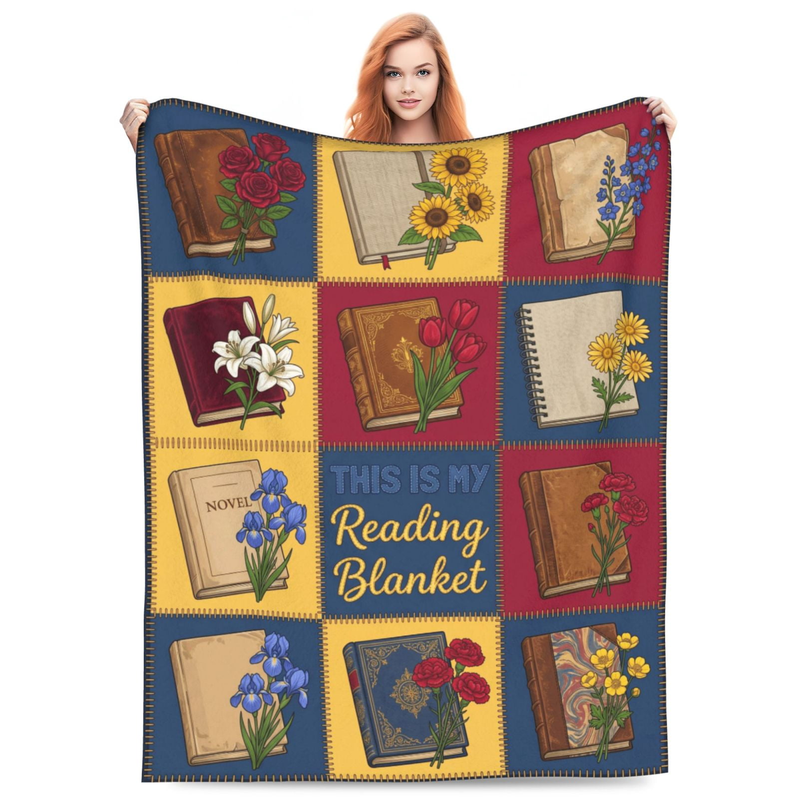 Book Throw Blanket, Cozy Home Library & Flower Vase Scene, Stylish Home ...
