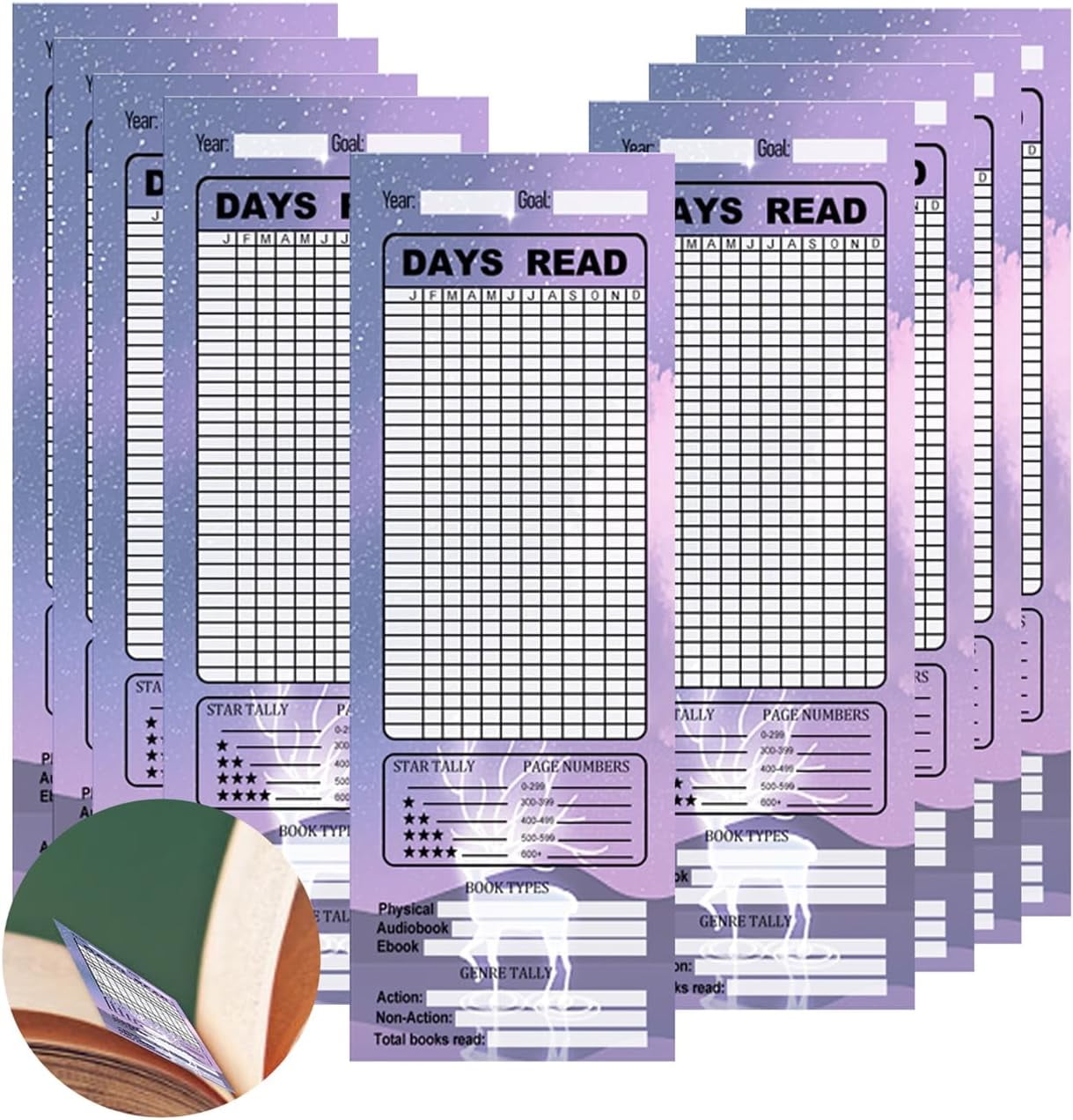 Book Tracker Bookmarks Double-Sided Bookmark Reading Page Cards 2.5x7 ...