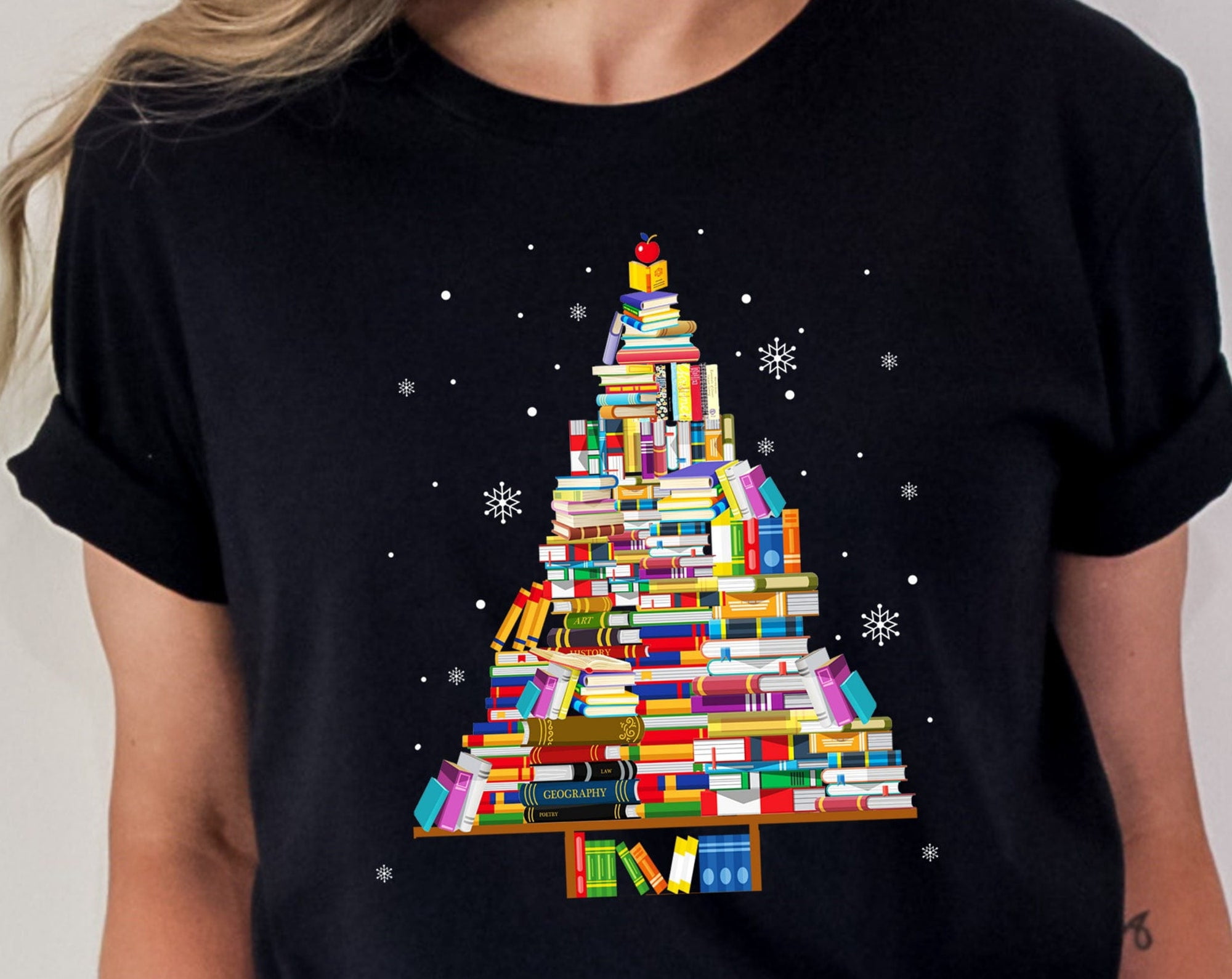 Book Tree Christmas Shirt Bookworm Teacher Gift - Walmart.com