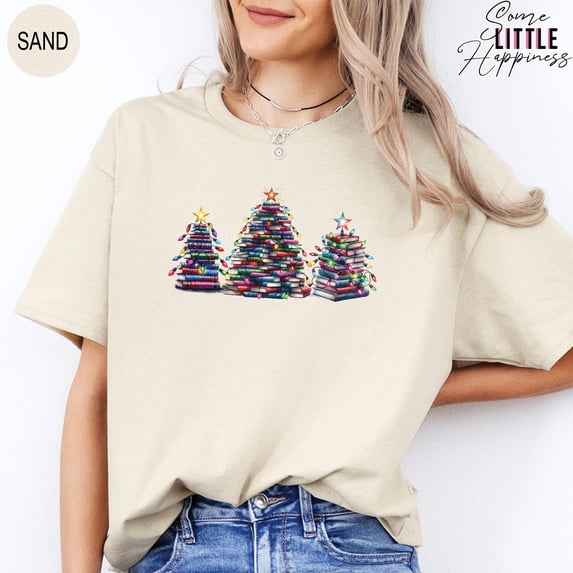 Book Tree Christmas Shirt Christmas Tree Made of Books Shirt Gift for ...