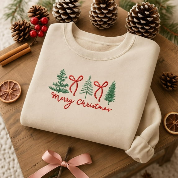 Book Tree Embroidered Sweatshirt | Christmas Reading Design | Cozy ...