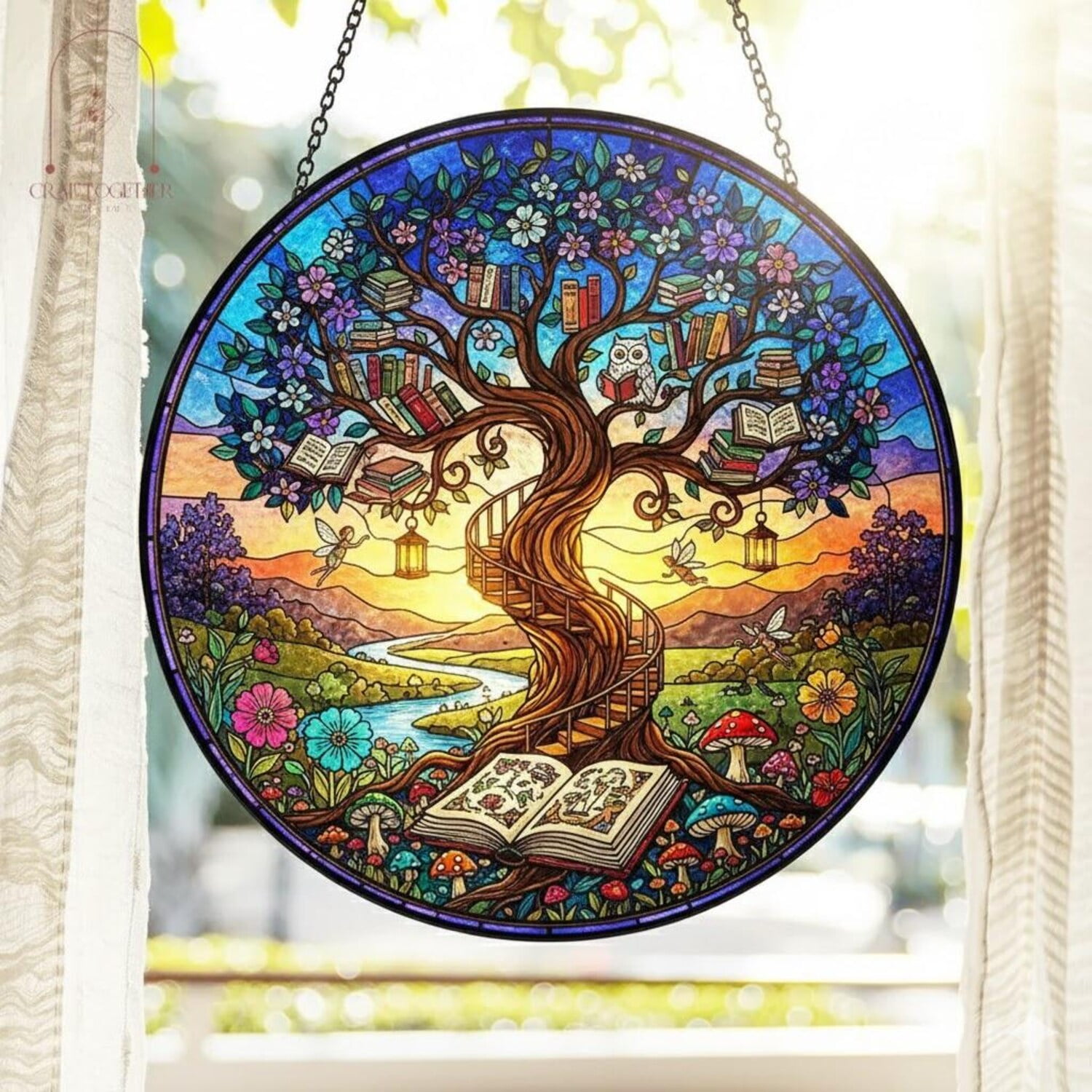Book Tree Stained Glass Suncatcher, Book Window Decor, Book Lover Gifts ...