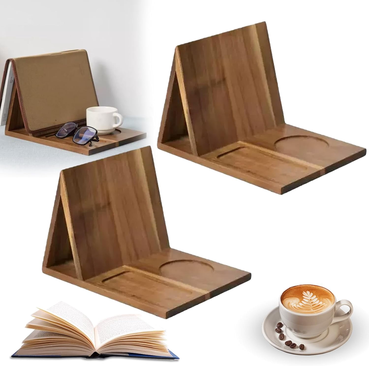 Book Valet - with Cup Phone Slot Display Rest, Wooden Book Holder ...
