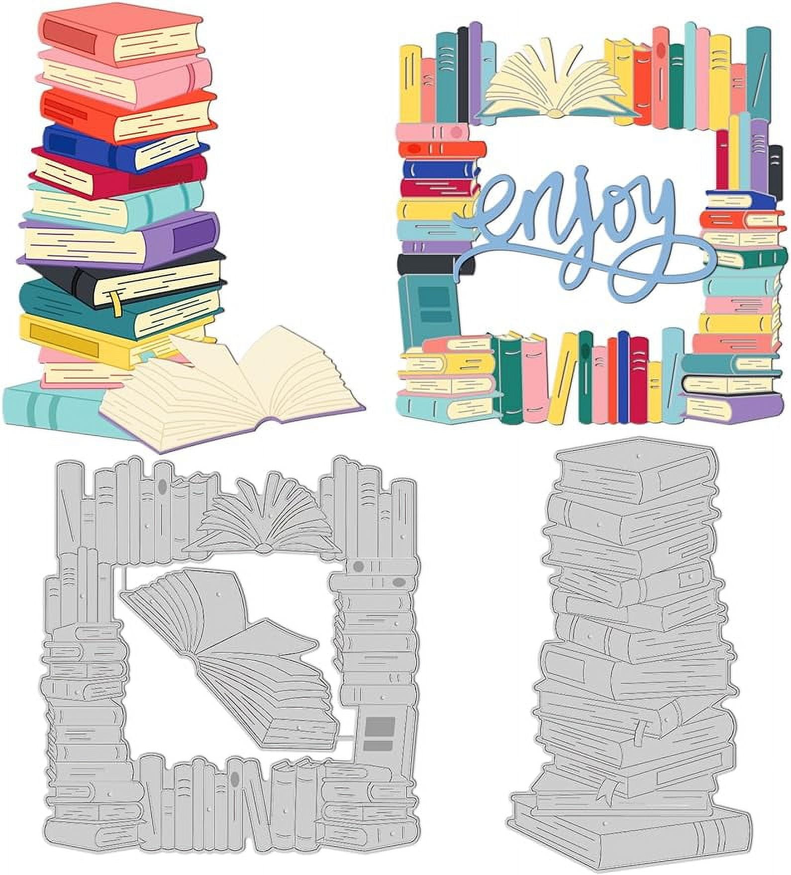 Book Window Fancy Cut Dies Rectangular Frame Stacked Books Embossing ...