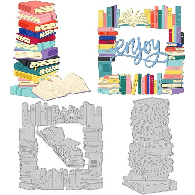 Book Window Fancy Cut Dies Rectangular Frame Stacked Books Embossing ...