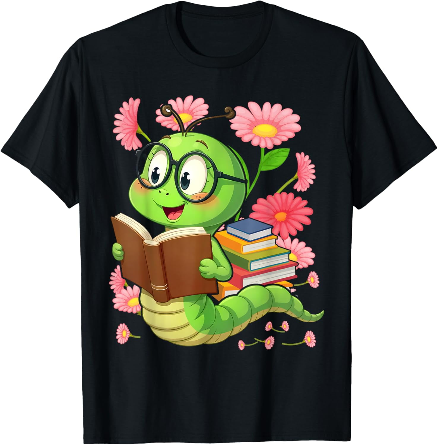 Book Worm Costume World Book Day Cute Kawaii Worm Reading T-Shirt ...