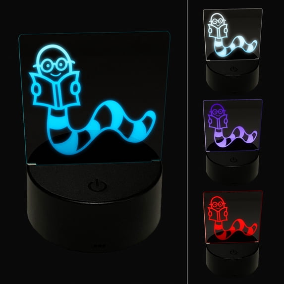 Book Worm Reading LED Night Light Sign 3D Illusion Desk Nightstand Lamp ...