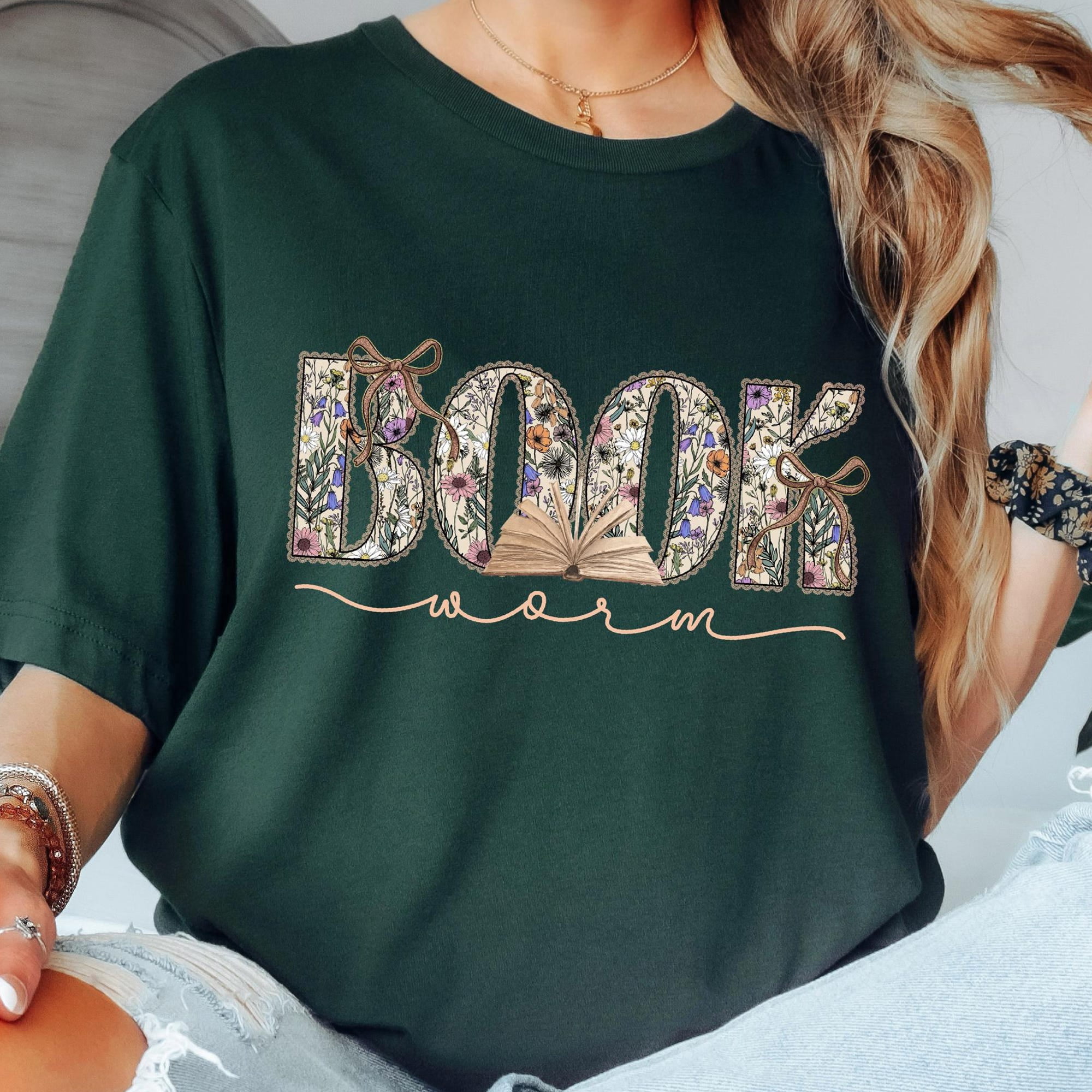 Book Worm TShirt Floral Book Lover Graphic Tee Cute Reading Aesthetic ...