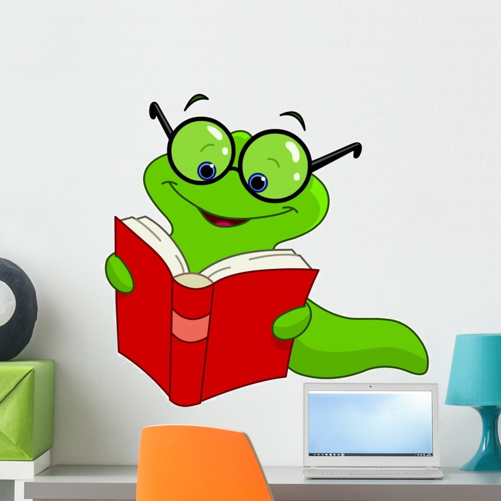 Book Worm Wall Decal by Wallmonkeys Peel and Stick Graphic (24 in W x ...