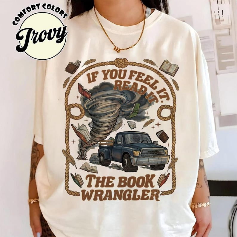 Book Wrangler Western Country Reader Graphic Tee Twisters Tornado ...