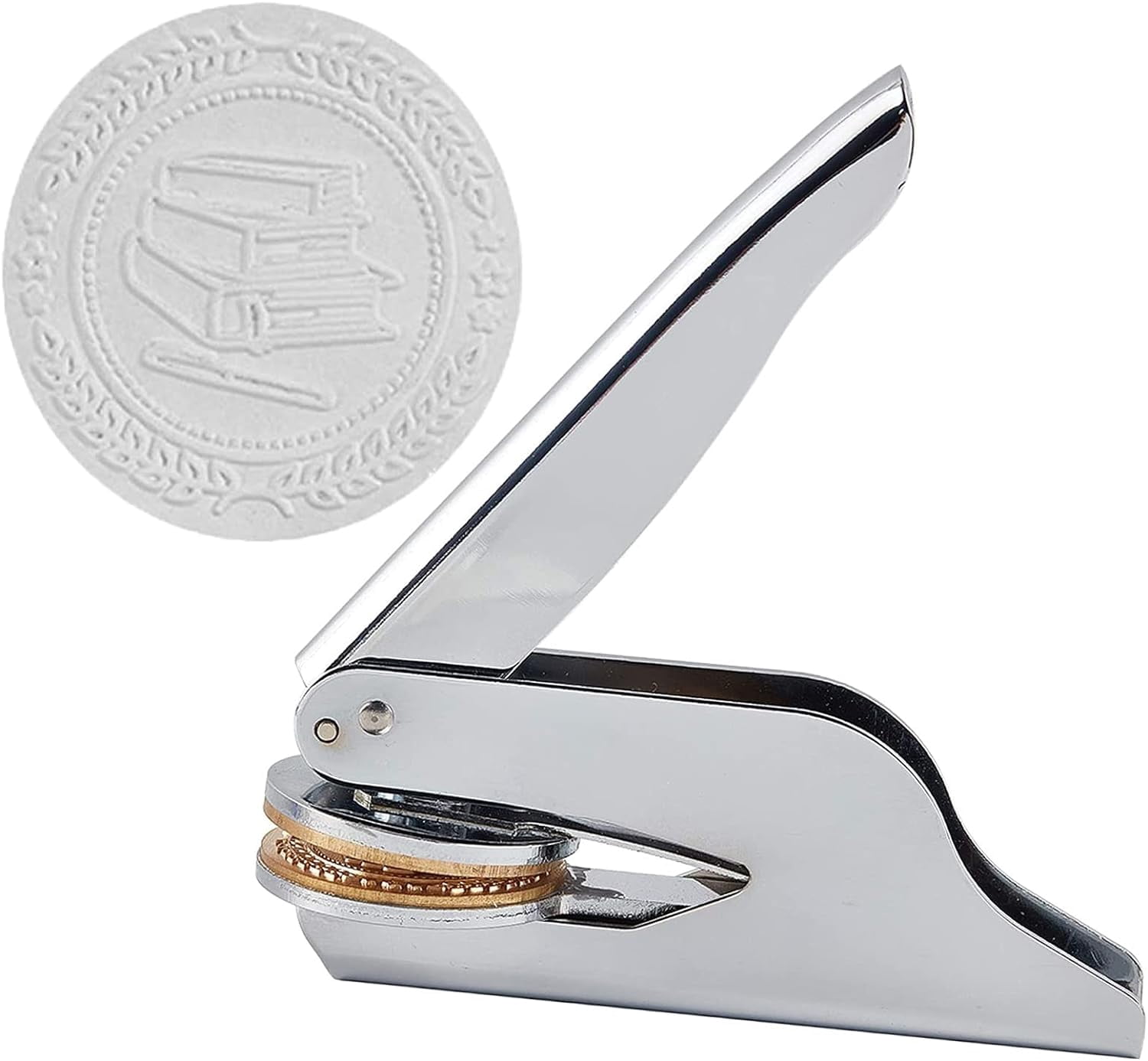 Book Wreath Library Embosser Seal Stamp Stainless Steel Hand Held Books ...