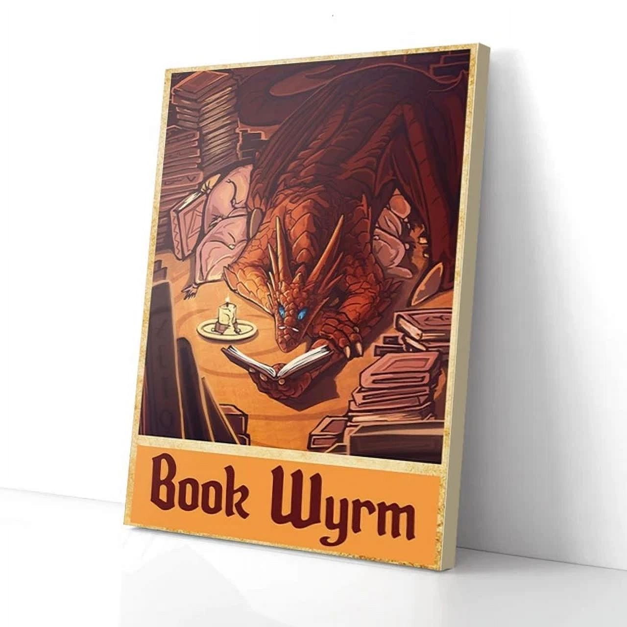 Book Wyrm Cartoon Poster Wall Art Home Decor Vintage Art Print Cute ...