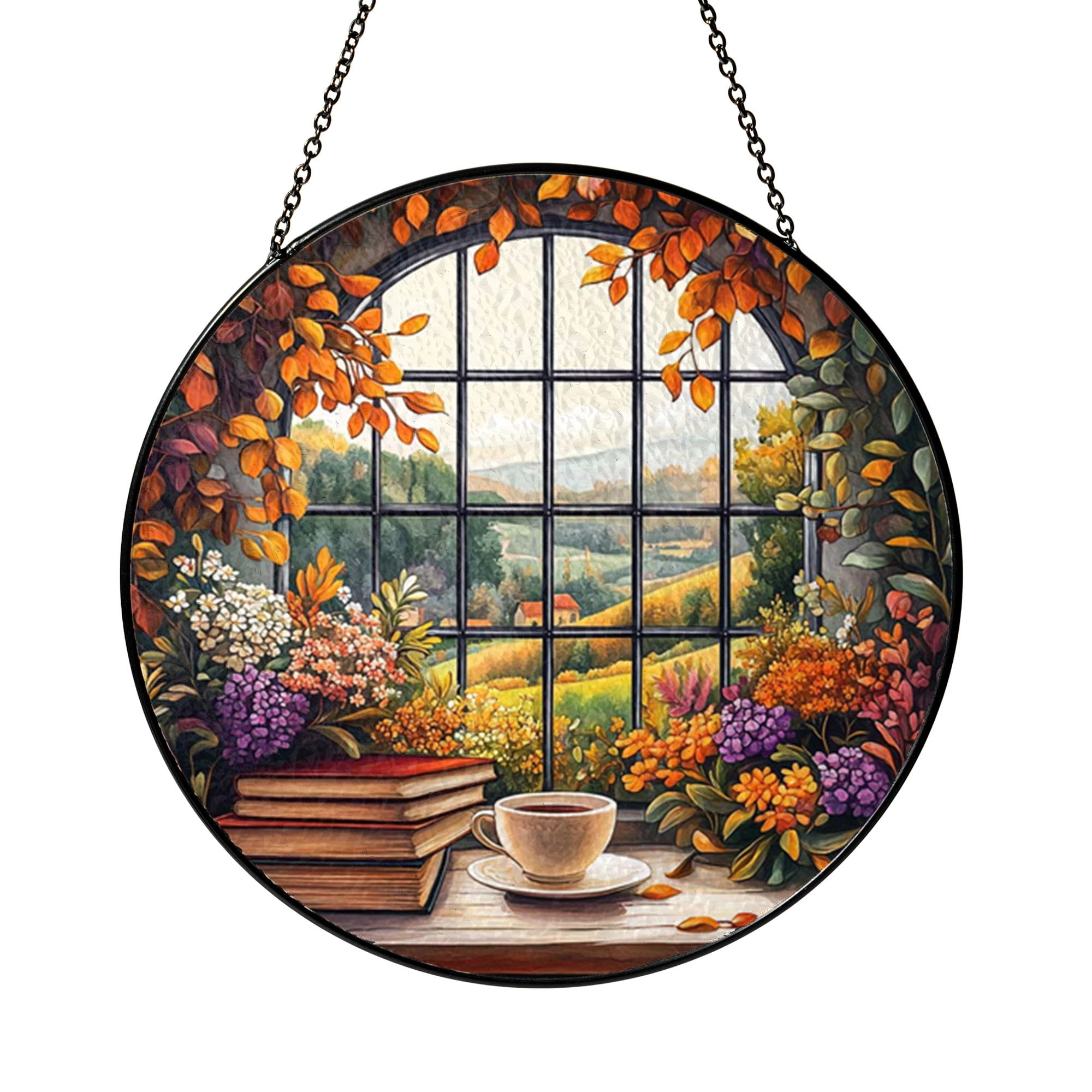 Book and Flower Acrylic Glass Style Suncatcher – Window Decor2101 ...