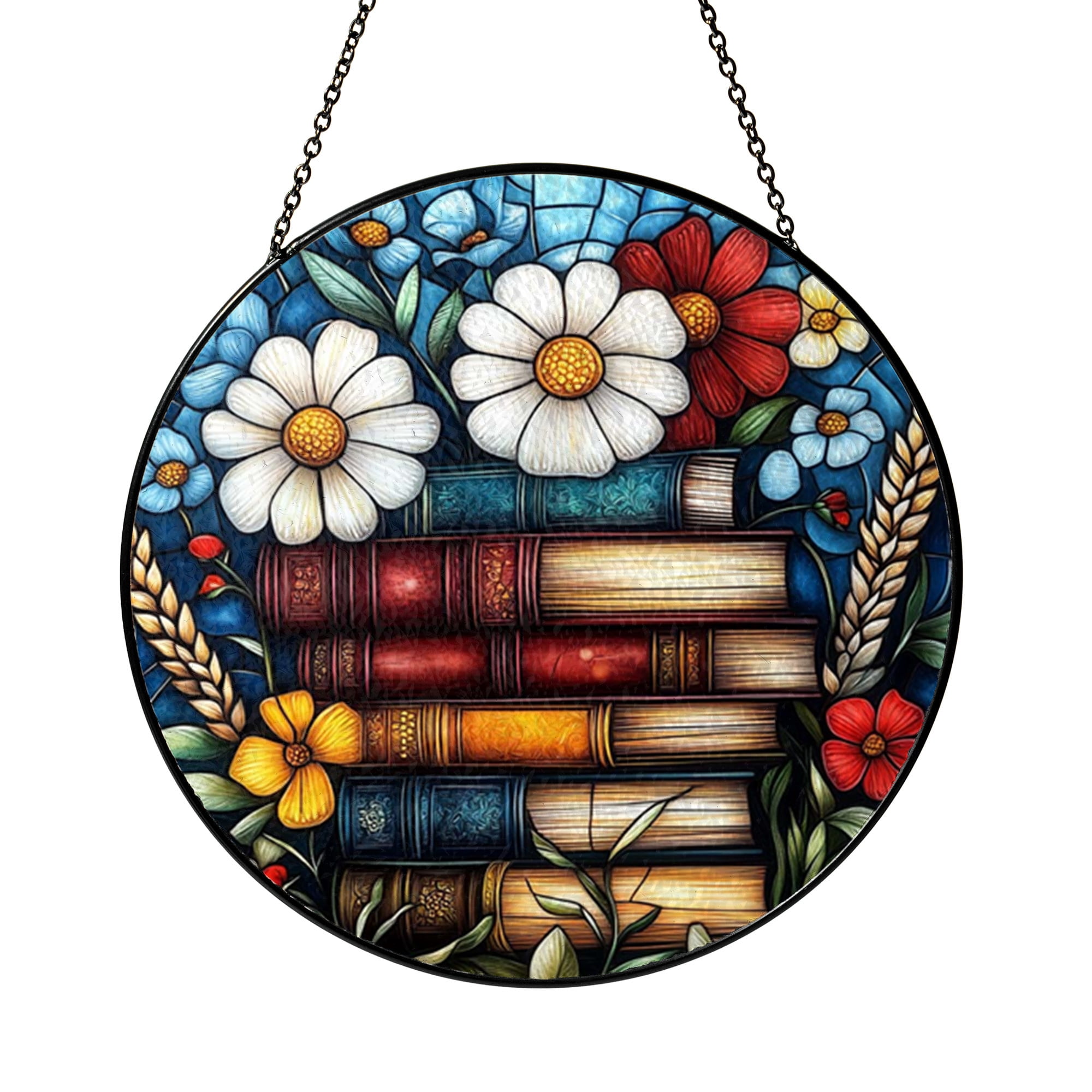 Book and Flower Arrangement Stained Glass Style Window Art - Walmart.com