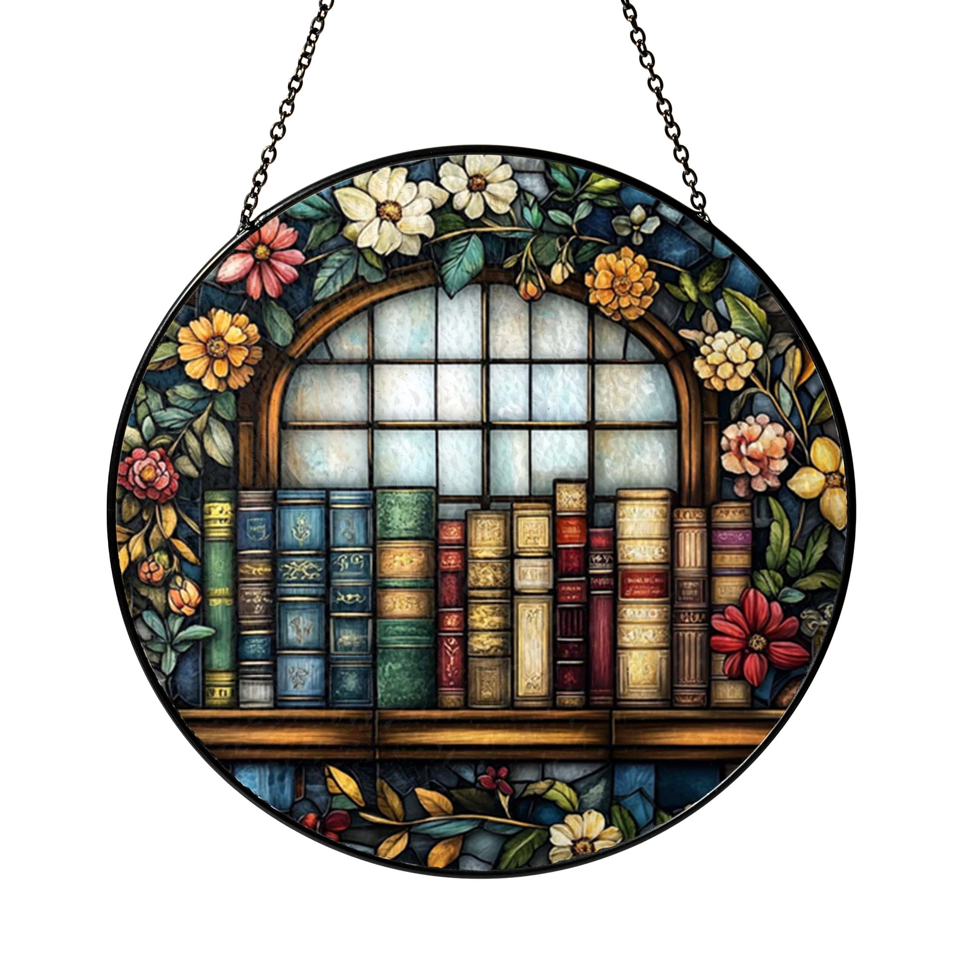 Book and Flower Glass Suncatcher for Window Decor, Artistic Reading ...