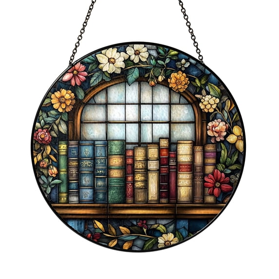 Book and Flower Glass Suncatcher for Window Decor, Artistic Reading ...