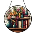Book and Flower Shelf Stained Glass Window Decor, Reading Lover Gift ...