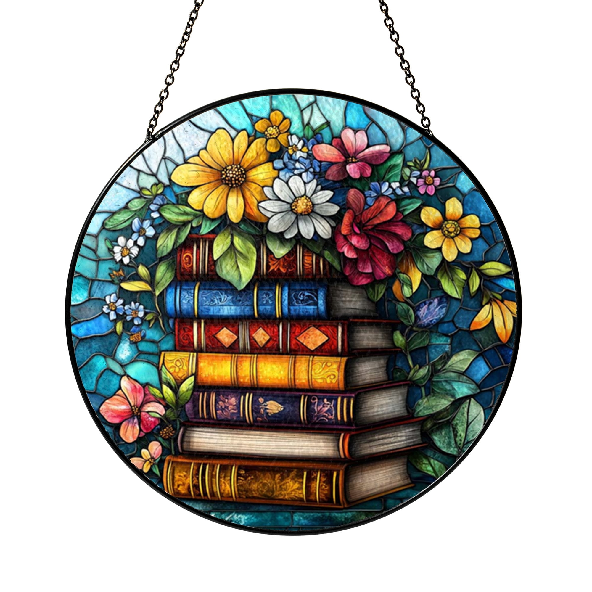 Book and Flower Stained Glass Suncatcher – Colorful Window Hanging ...
