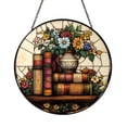 Book and Flower Stained Glass Suncatcher Window Hanging, Colorful ...