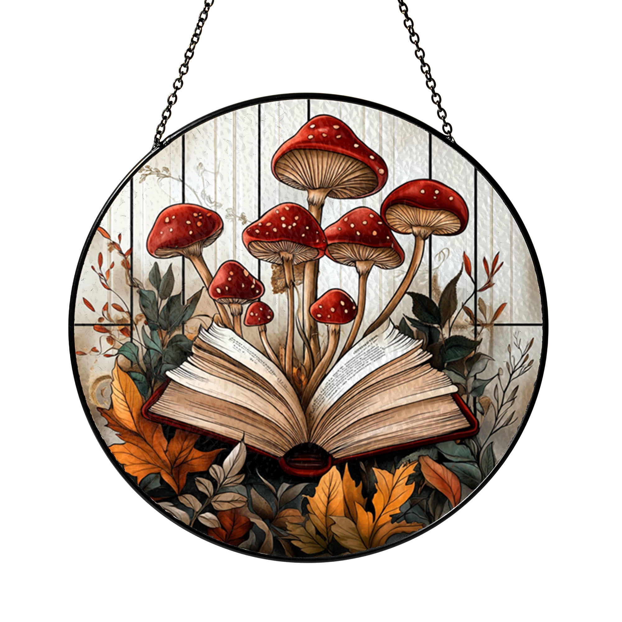 Book and Mushroom Stained Glass Style Window Suncatcher, Literary ...