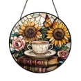 Book and Tea Stained Glass Style Suncatcher, Window Hanging Decor for ...
