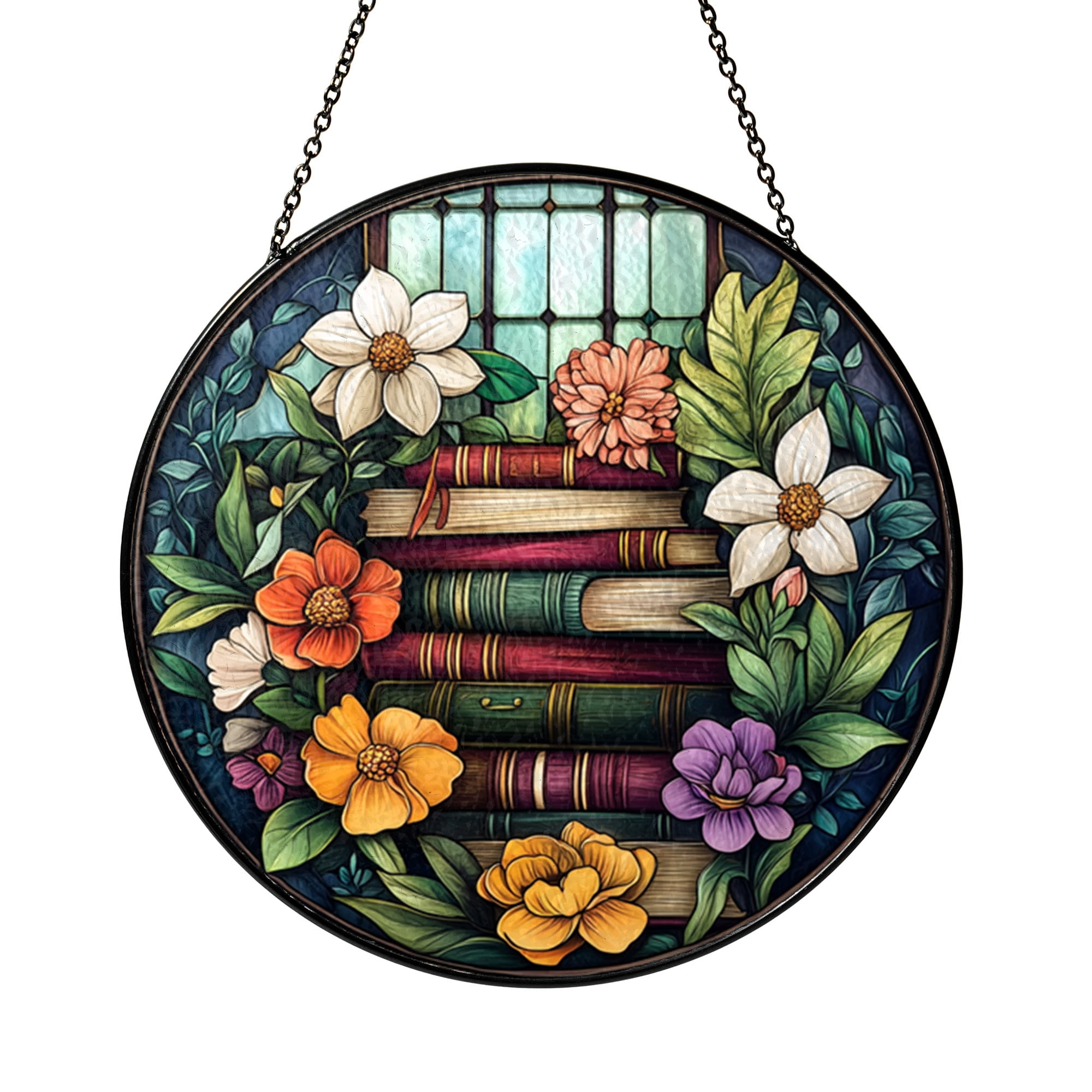 Book and Wildflower Acrylic Suncatcher – Literary Window Decor ...