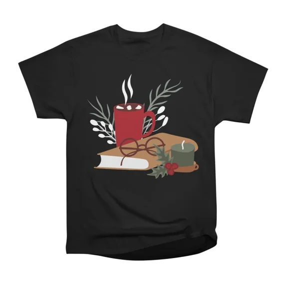 Book and a Cup of Hot Chocolate TShirt Tee Gift For Him Merch For Her ...