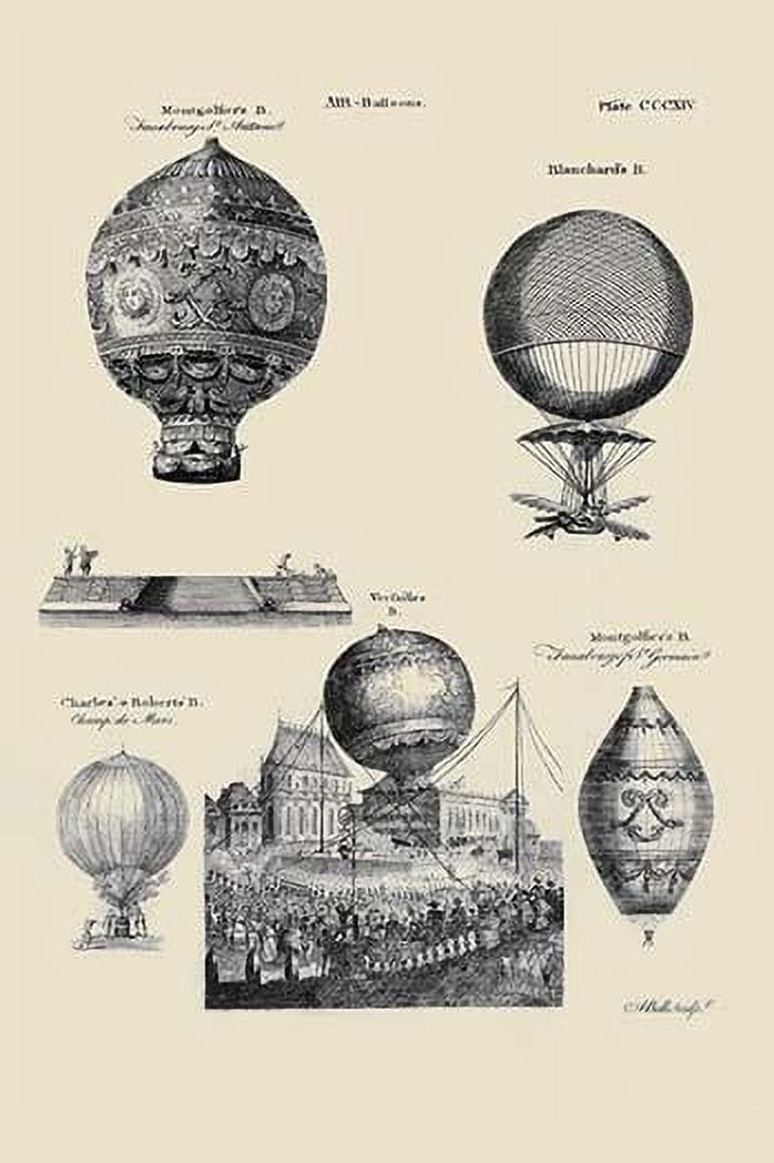 Book illustration shows five early balloon ascensions in France: two ...