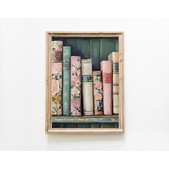 Book stack art pastel bookshelf decor grandmillennial books Poster ...