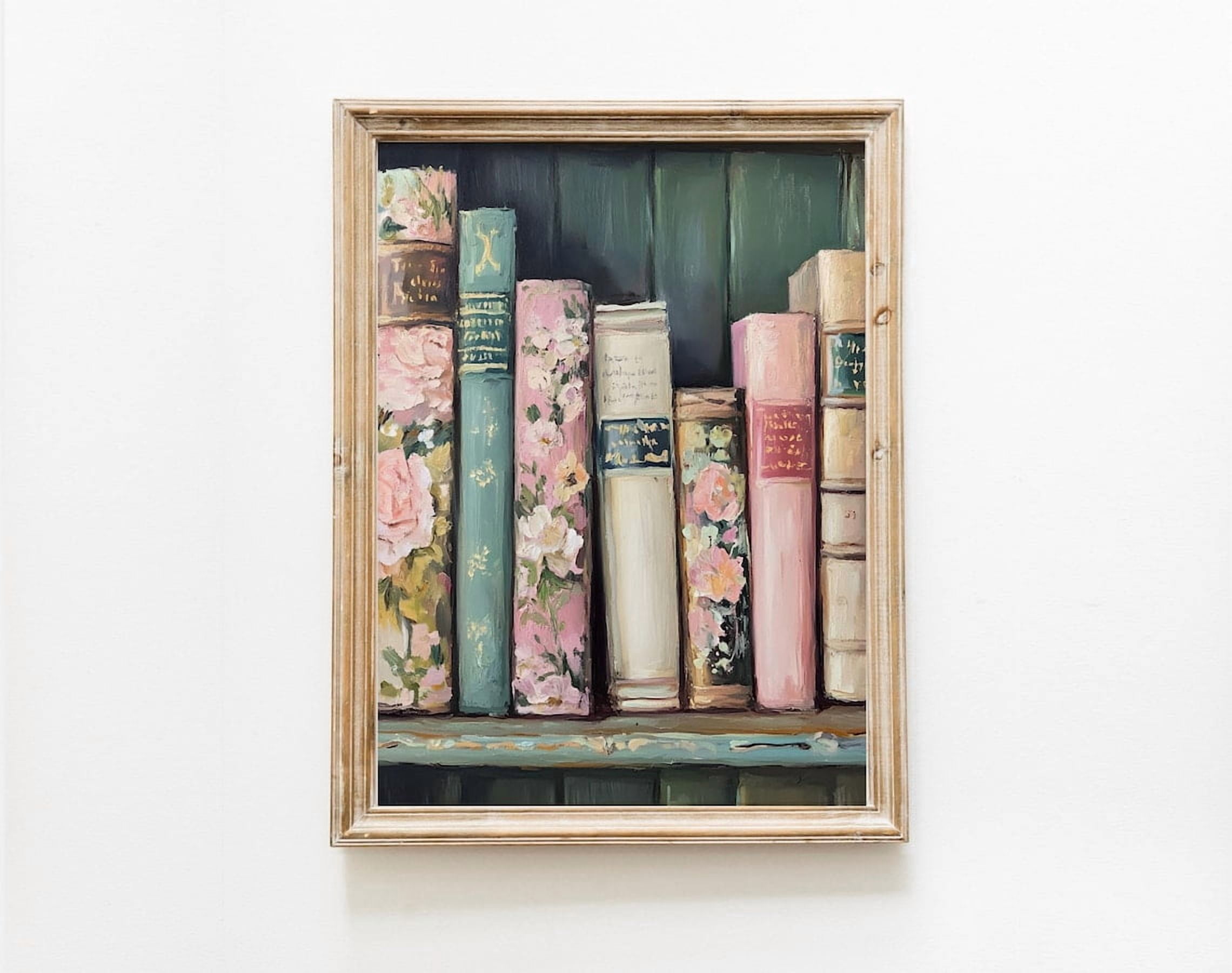 Book stack art pastel bookshelf decor grandmillennial books Poster ...
