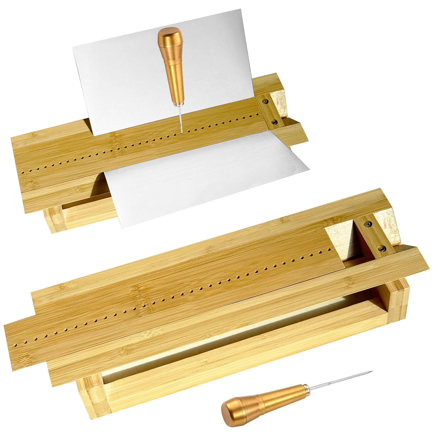 Bookbinding Punching Cradle with Bamboo Wood Guide, with a Copper Awl ...