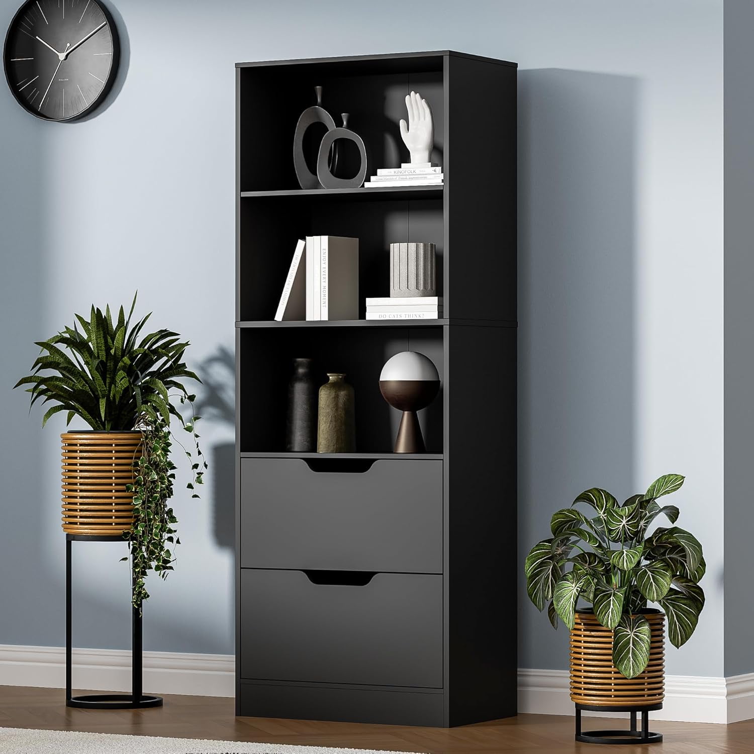 Bookcase with 2 Drawers, 63" 3-Tier Bookshelf with Storage, 3 Shelf ...