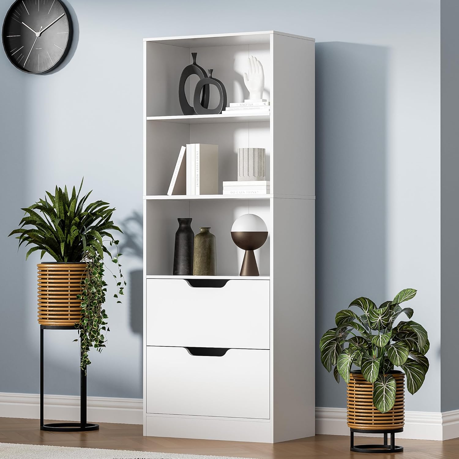 Bookcase with 2 Drawers, 63" 3-Tier Bookshelf with Storage, 3 Shelf ...