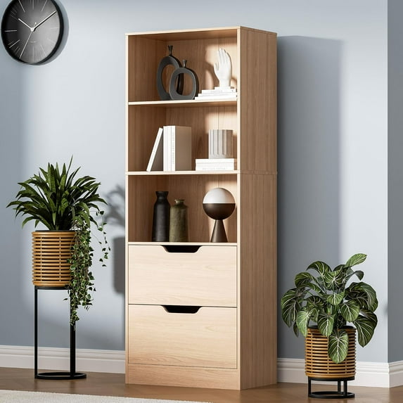Bookcase with 2 Drawers, 63" 3-Tier Bookshelf with Storage, 3 Shelf ...