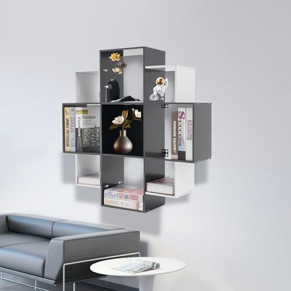 Bookcase,3-Tier Book Shelf for Bedroom,Wall Mounted Bookcase with 9 ...
