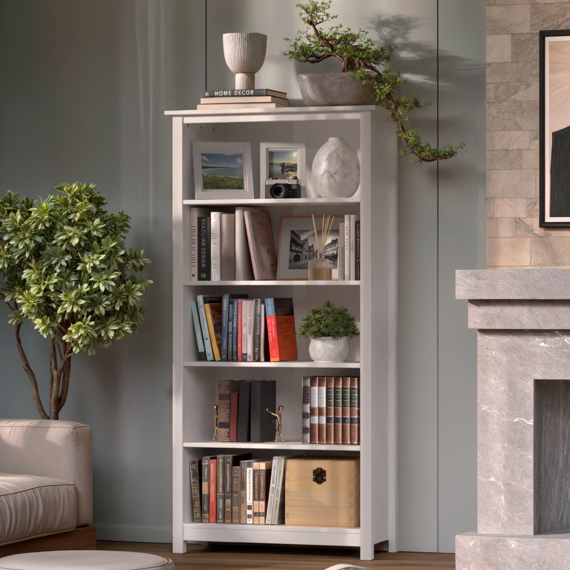 From the Tree Furniture - Solid Pine Wood 5-Shelf Wooden Bookcase ...