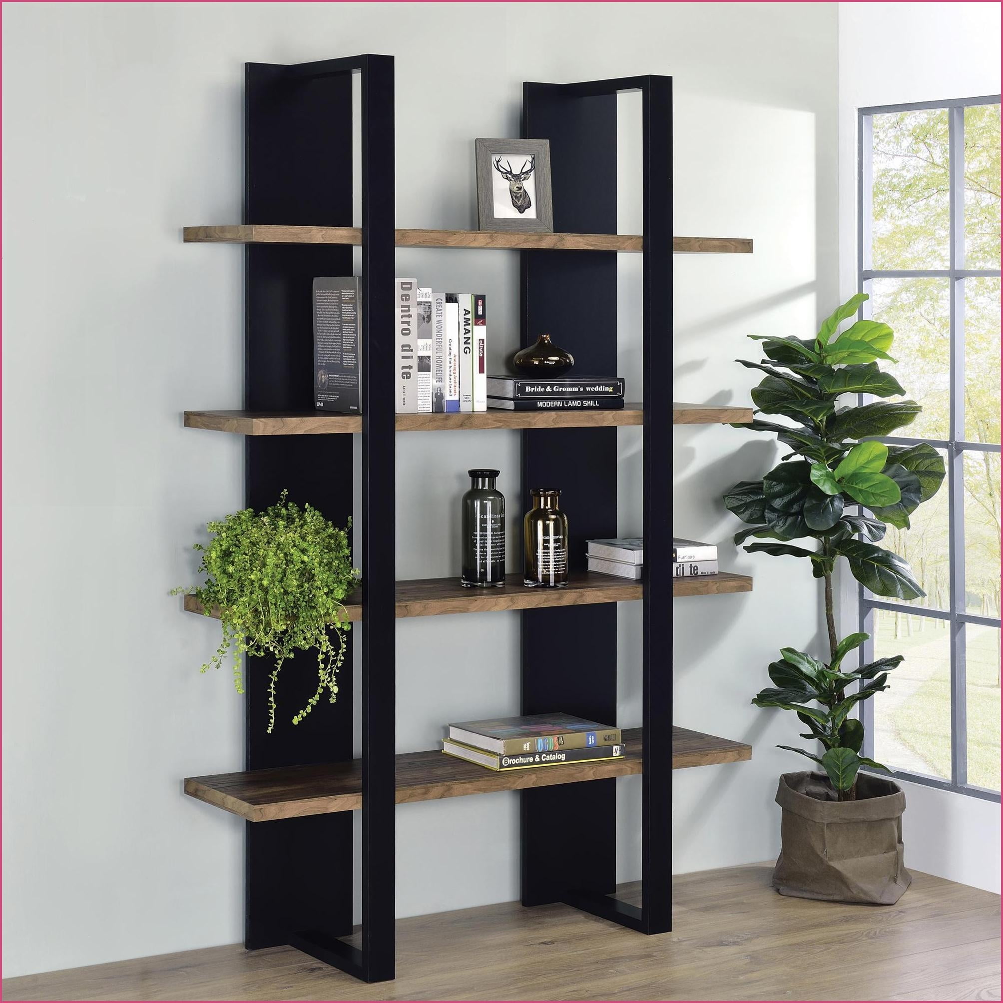Bookcase 4-Shelf Modern Open Shelf | Black & Walnut Brown | 70.75” H x ...