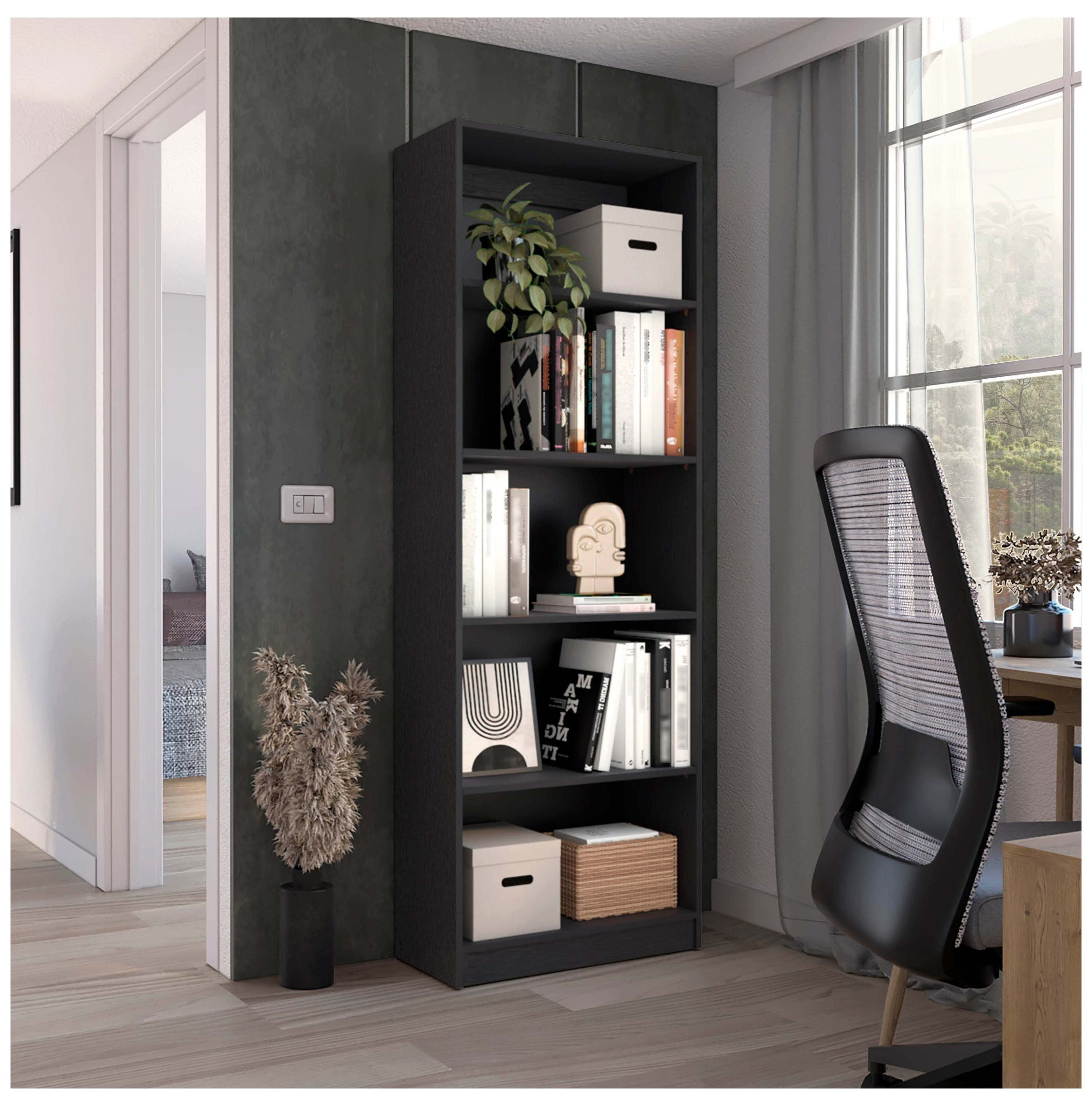 Bookcase 4 Shelves, Black Office Storage Cabinet - Home Multi-Tiered ...