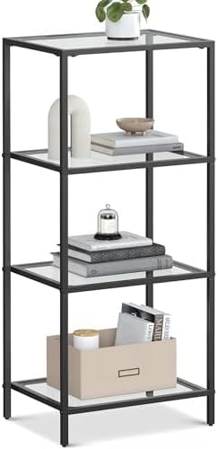 Bookcase, 4-Tier Bookshelf, Slim Shelving Unit for Bedroom, Bathroom ...