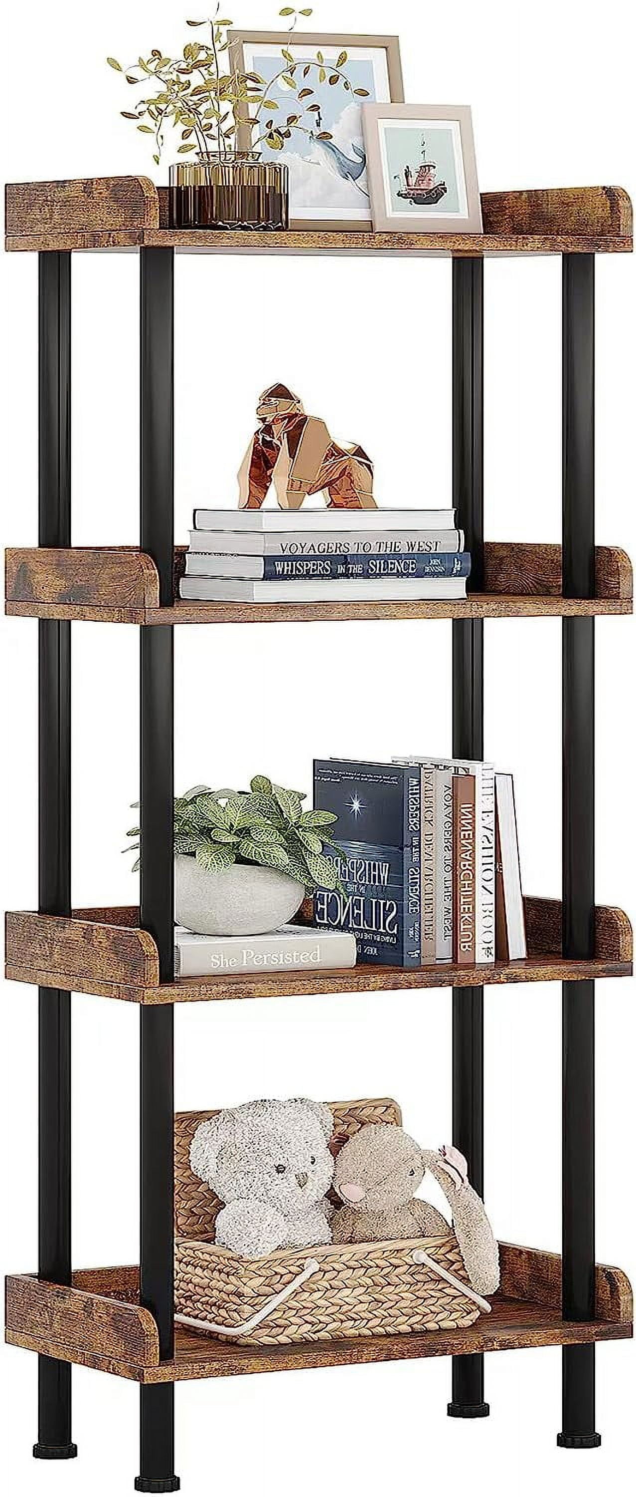 Bookcase 4 Tier Bookshelf, Vintage Small Bookshelf for Spaces, Wooden ...