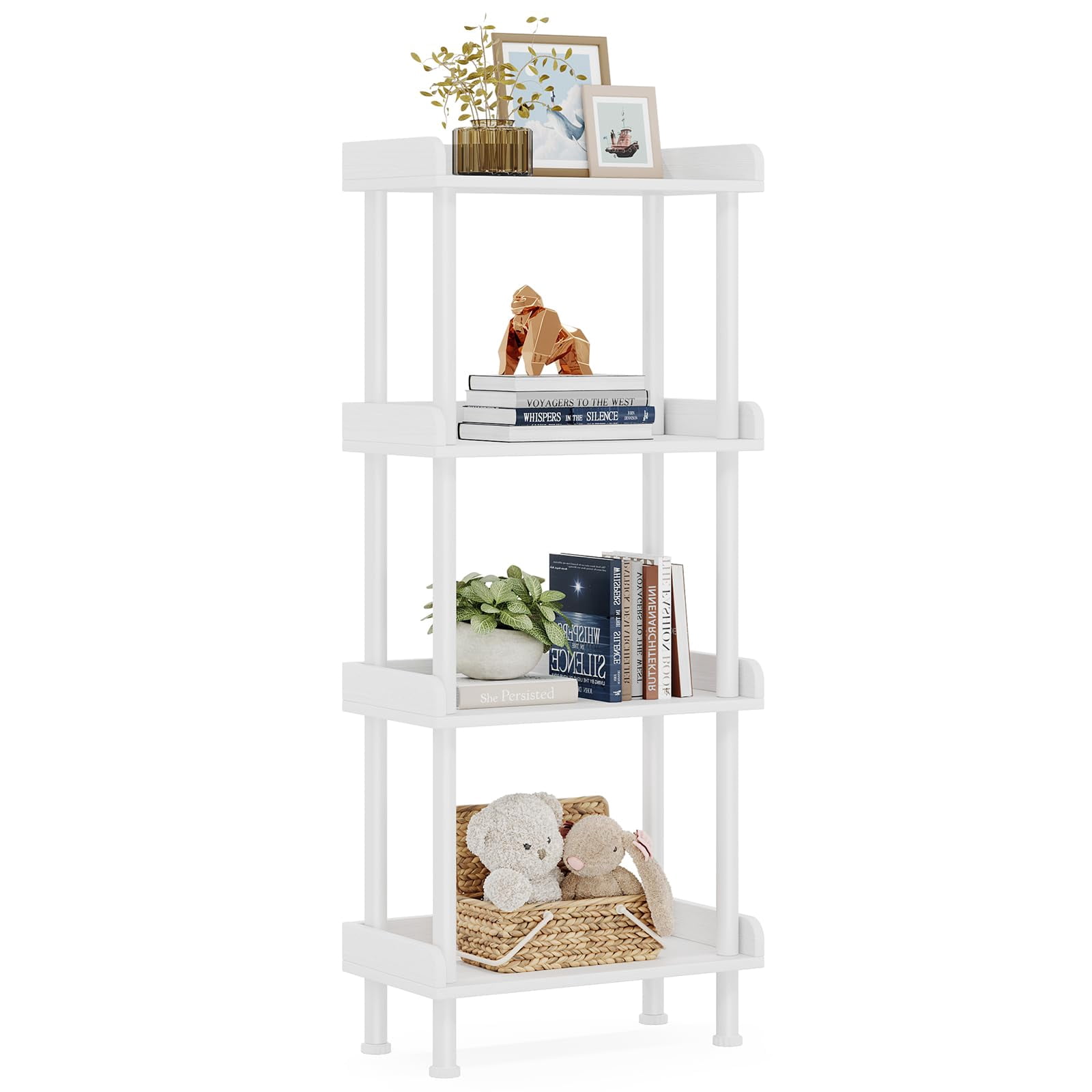 Bookcase 4 Tier Bookshelf Vintage Small For Spaces Wooden Book Shelf ...