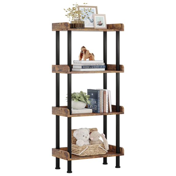 Bookcase 4 Tier Bookshelf Vintage Small For Spaces Wooden Book Shelf ...