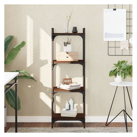 Bookcase 4 Tier Brown Oak 15.7x11.8x47.2 Engineered Wood - Home Office ...