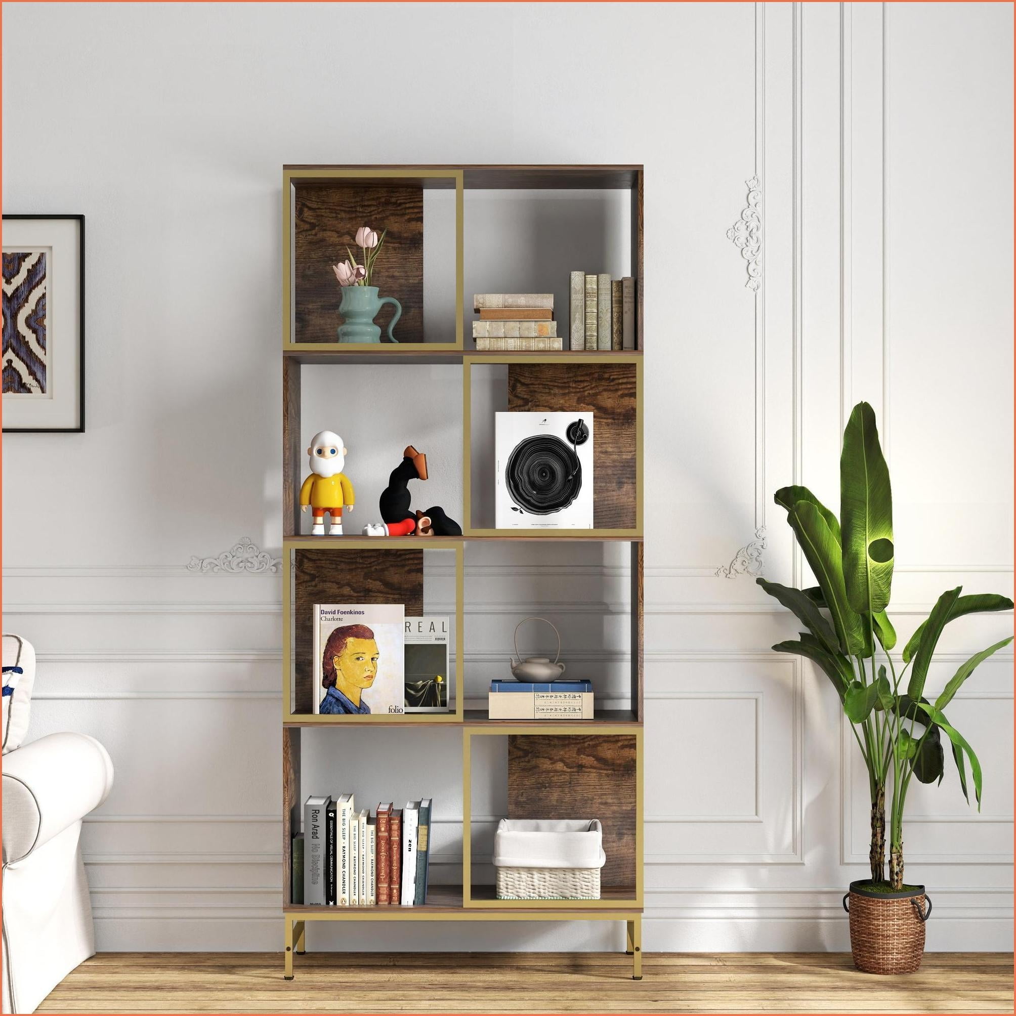 4-Tier Industrial Rustic Bookcase | Metal & Wood | Asymmetrical Display ...