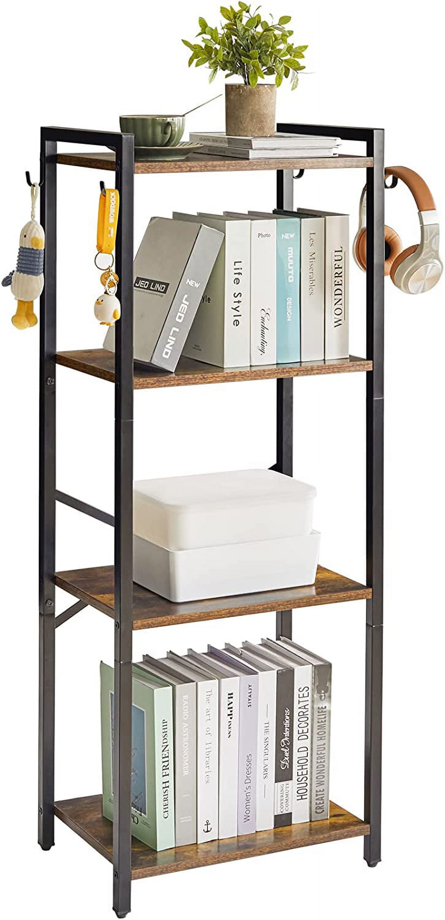 Bookcase, 4-Tier Narrow Ladder Bookshelf, Freestanding Shelving Unit ...