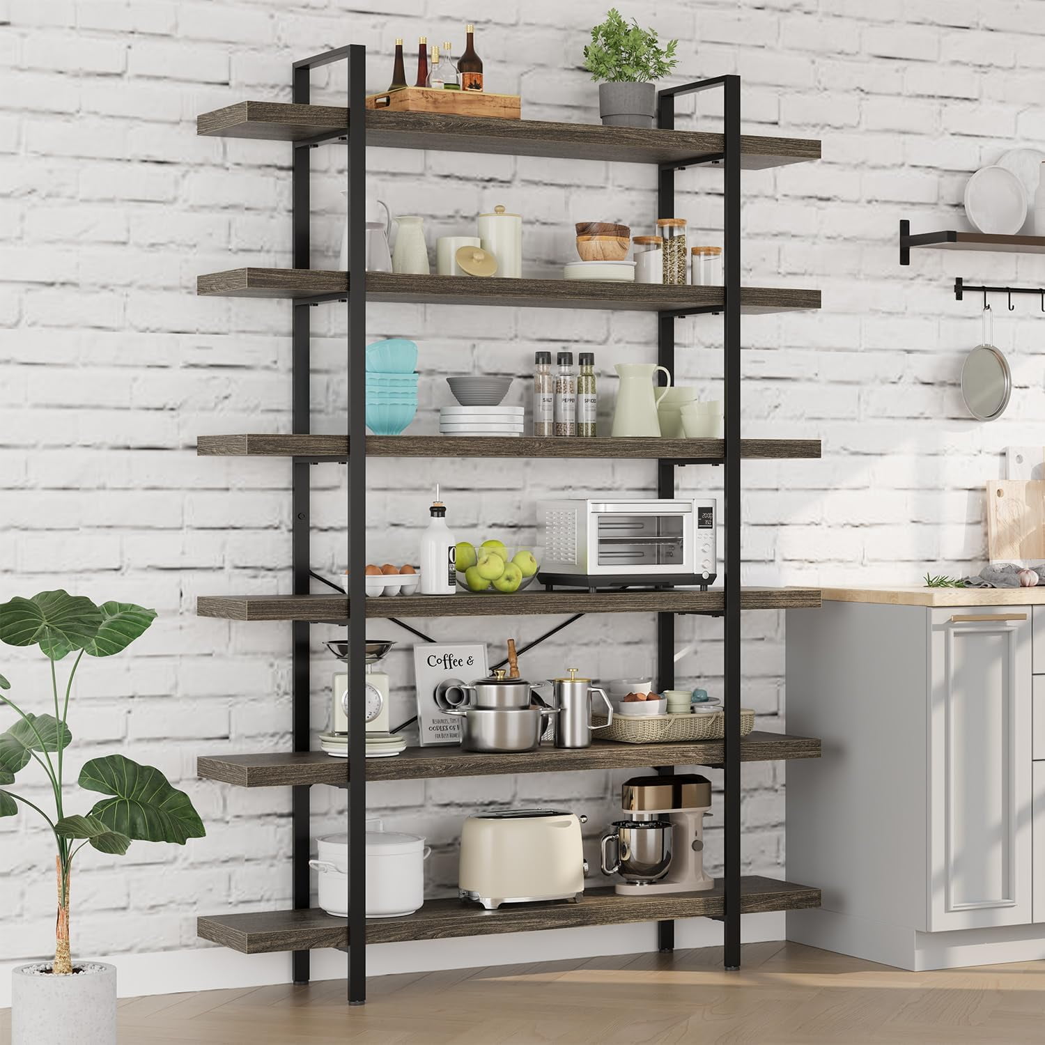 Bookcase, 47 Inch Wide Wood Bookshelf, 120lbs Shelf Capacity, Rustic ...