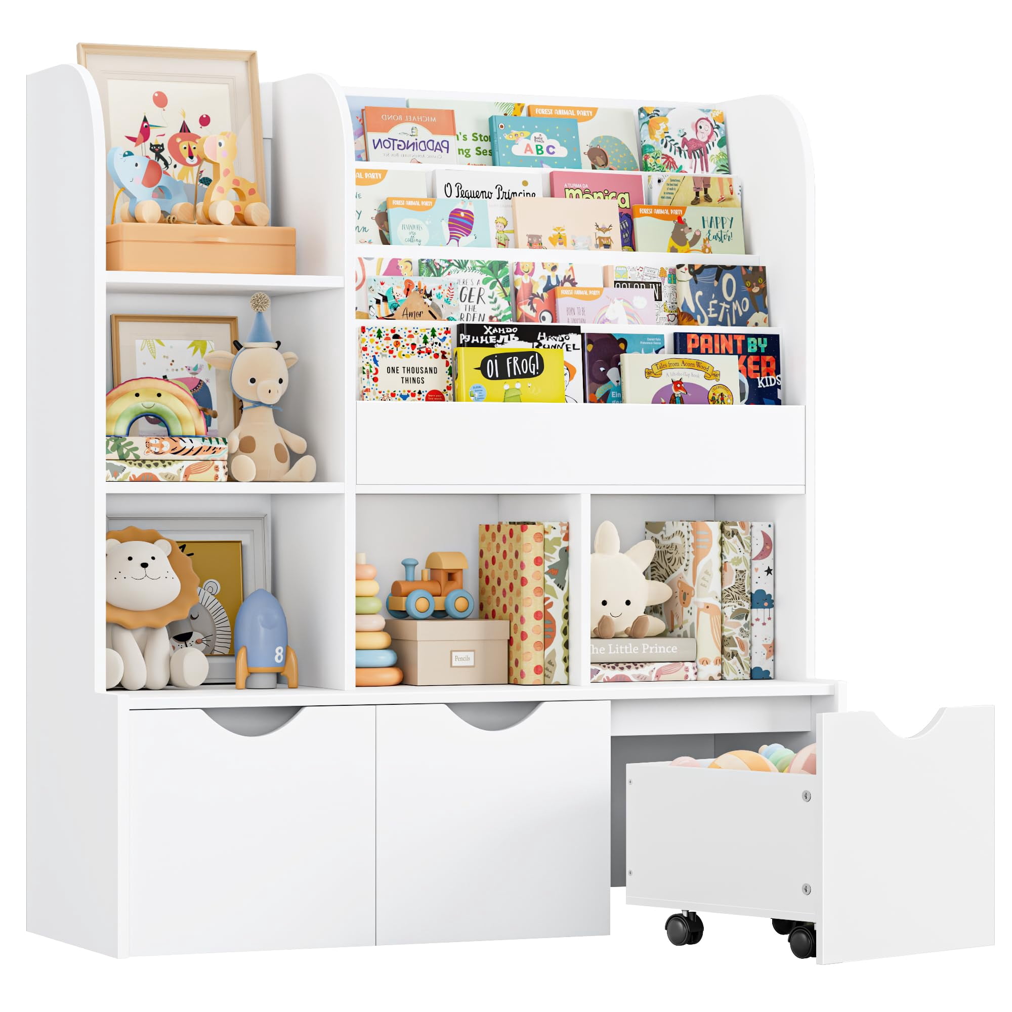 Bookcase 47 Inches Tall with 5 Cubbies 3 Removable Drawers, Versatile ...